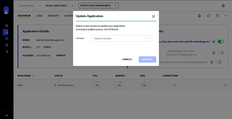 Update an Environment | Radiant Logic Documentation