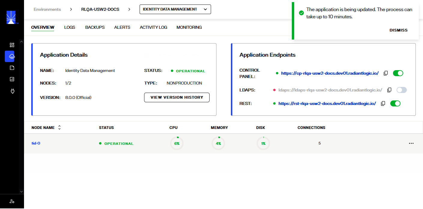 Update an Environment | Radiant Logic Documentation