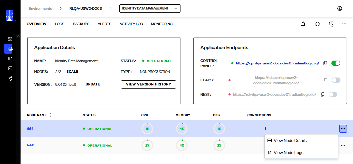 Update and Monitor Environment Nodes | Radiant Logic Documentation